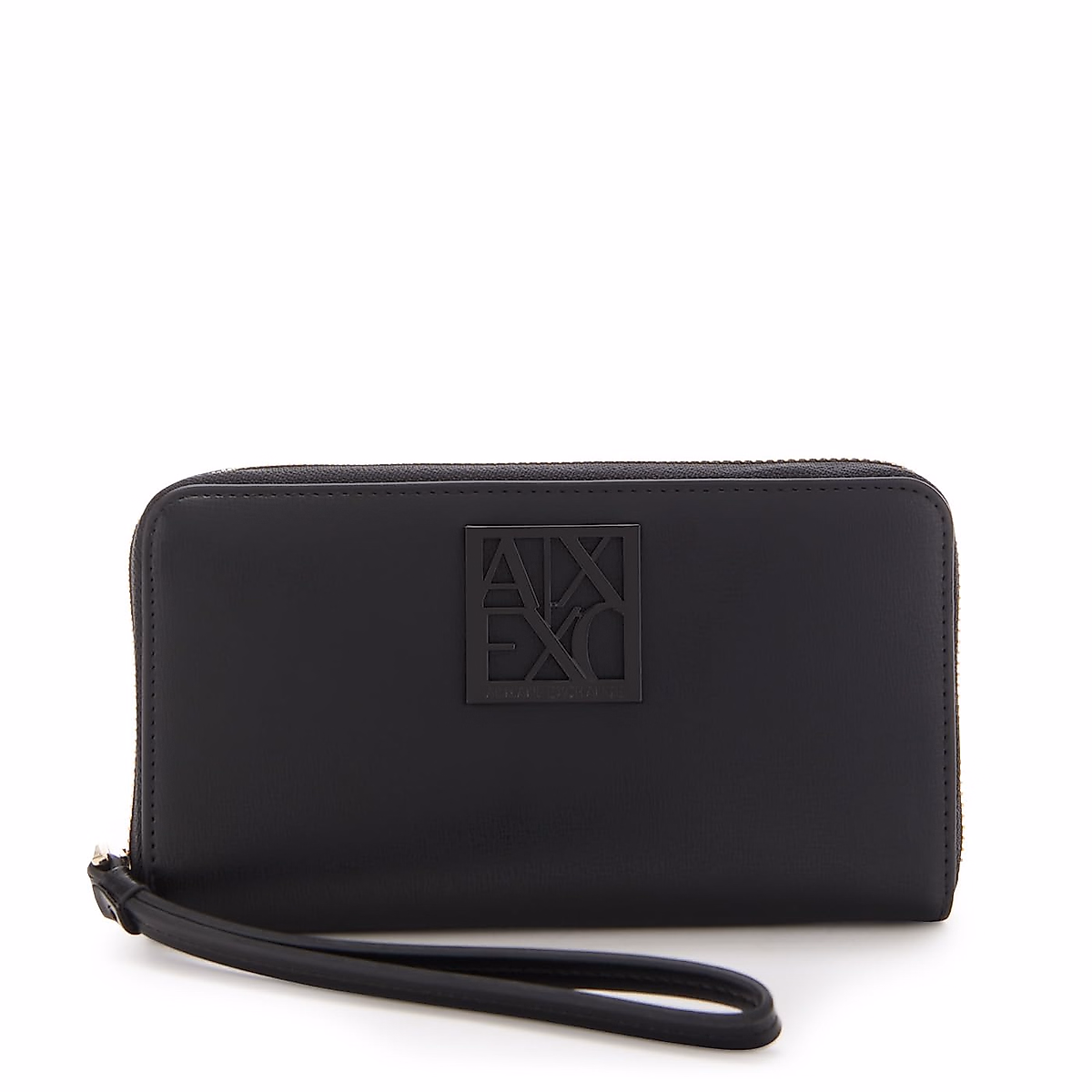 A|X Armani Exchange Women's Logo Zip Around Wallet Wristlet Wrislet Bag, Black, One Size