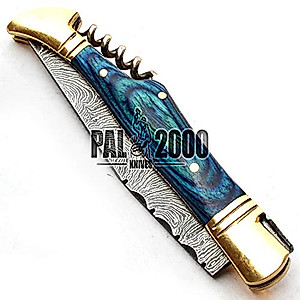 POC-9798 Handmade Damascus Folding Pocket Knife With Leather Sheath