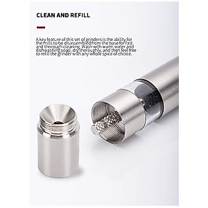 MINI Stainless-Steel One-Handed Thumb Push Button Salt and Pepper Grinder For Black Pepper Or Himalayan Salt(One pack)
