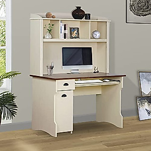 Saint Birch Modern Wood Writing Desk with Hutch in Maple/Antique White