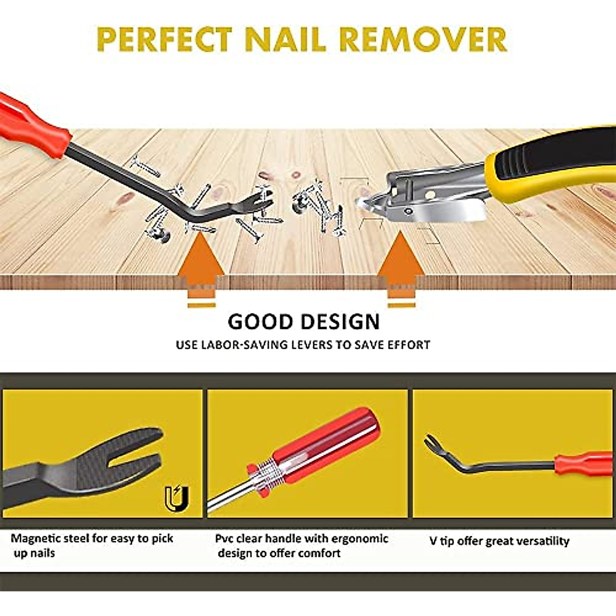 3 Pieces Heavy Duty Staple Remover Tools for Upholstery and Construction, Professional Tack Puller Set, Nail Puller for Quickly and Easily Extract all Kinds of Nails