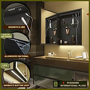 GANPE LED Lighted Bathroom Medicine Mirror Cabinet with Sockets & USBs, Anti-Fog Dimmable Light and Color Adjustment, Antirust and Easy to Install Aluminum Cabinet (20 * 28 inch)