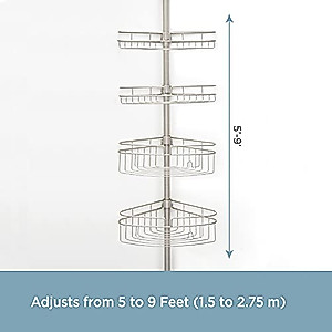 Kenney KN61519 4-Tier Spring Tension Shower Corner Pole Caddy with Razor Holder, Satin Nickel