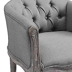Modway Crown French Vintage Barrel Back Tufted Upholstered Fabric Dining Armchair in Light Gray