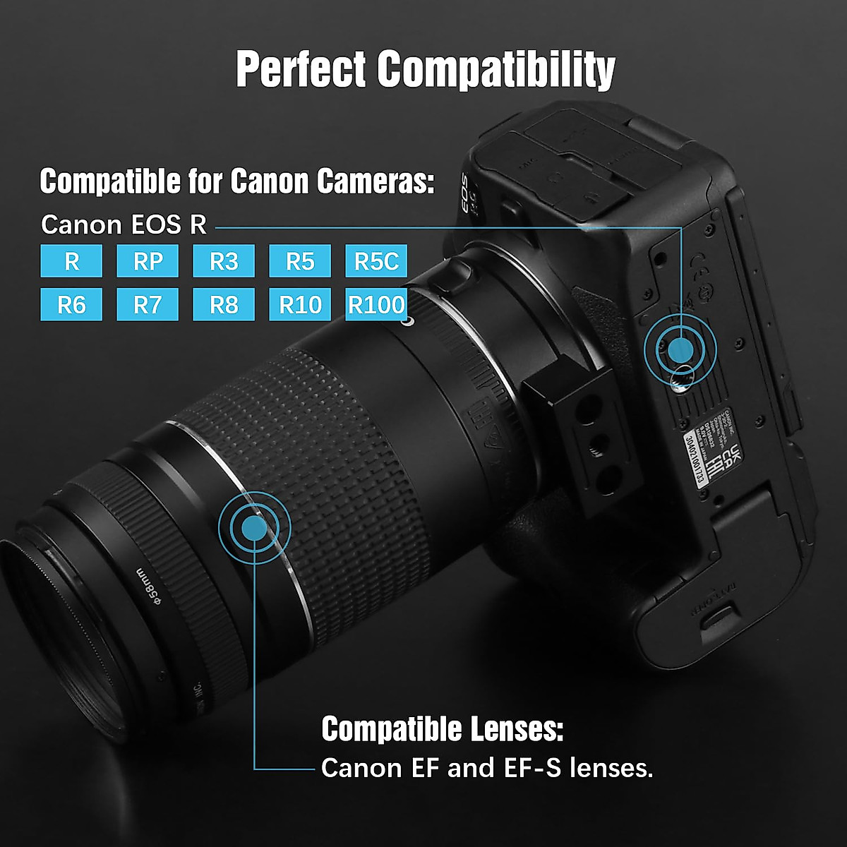 Donwell EF to EOS R Mount Adapter,Auto-Focus EF/EF-S Lens to RF Mount Converter Ring with Removable Tripod Mount Compatible for Canon EOS R RP R5 R6 R7 R10 R50 Series Mirrorless Digital Cameras