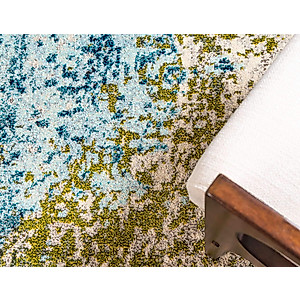 Unique Loom Estrella Collection Abstract, Modern, Light Colors, Distressed Area Rug, 6' 1" x 6' 1", Blue/Beige