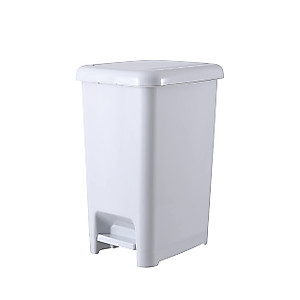 Superio Slim Trash Can with Foot Pedal – 6.5 Gallon Step-On Trash Can, Plastic Garbage Can with Lid, Trash Can for Bathroom, Bedroom, RV, Kitchen, Office, Patio, or Dorm – White Smoke