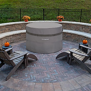 PATIOASIS Grey Round Firepit Table Cover 32''Dia Waterproof Outoor Patio Gas Fire Bowl Cover 600D All Weather Resistant Fire Pit Covers Round