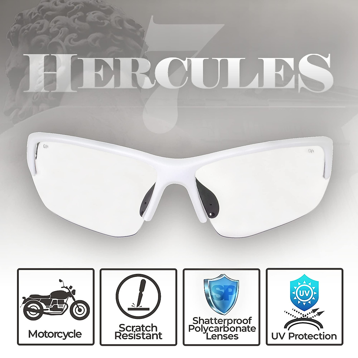 Global Vision Hercules 7 24-Hour Auto-Darkening Clear to Smoke Lens Transitional Safety Sunglasses Glasses Photochromic (White)