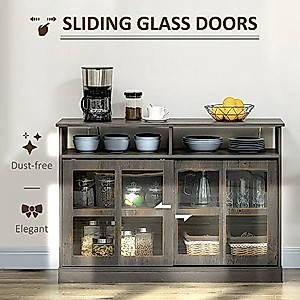 HOMCOM Sideboard with Glass Sliding Doors, Buffet Cabinet, Coffee Bar Cabinet with Adjustable Shelf, Dark Grey