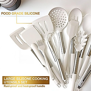 Kitchen Utensils Set-Umite Chef 26 Pcs Silicone Cooking Utensil Set for Nonstick Cookware-Large Silicone Spatulas Set, Stainless Steel Handle-Cream Kitchen Tools, Dishwasher Safe