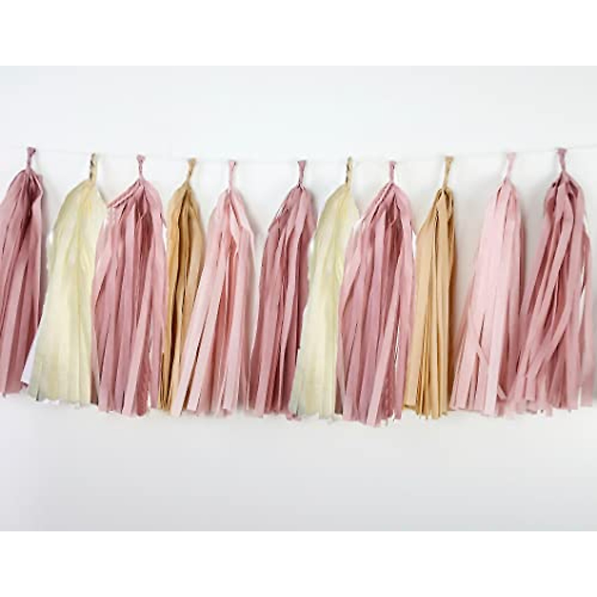 15 Pcs DIY Dusty Pink Tan Brown Nude Cream Tissue Paper Tassel Garland Party Streamer for Boho Rainbow Baby Shower Girls Birthday Bridal Shower Backdrop Nursery Garden Hanging Decoration