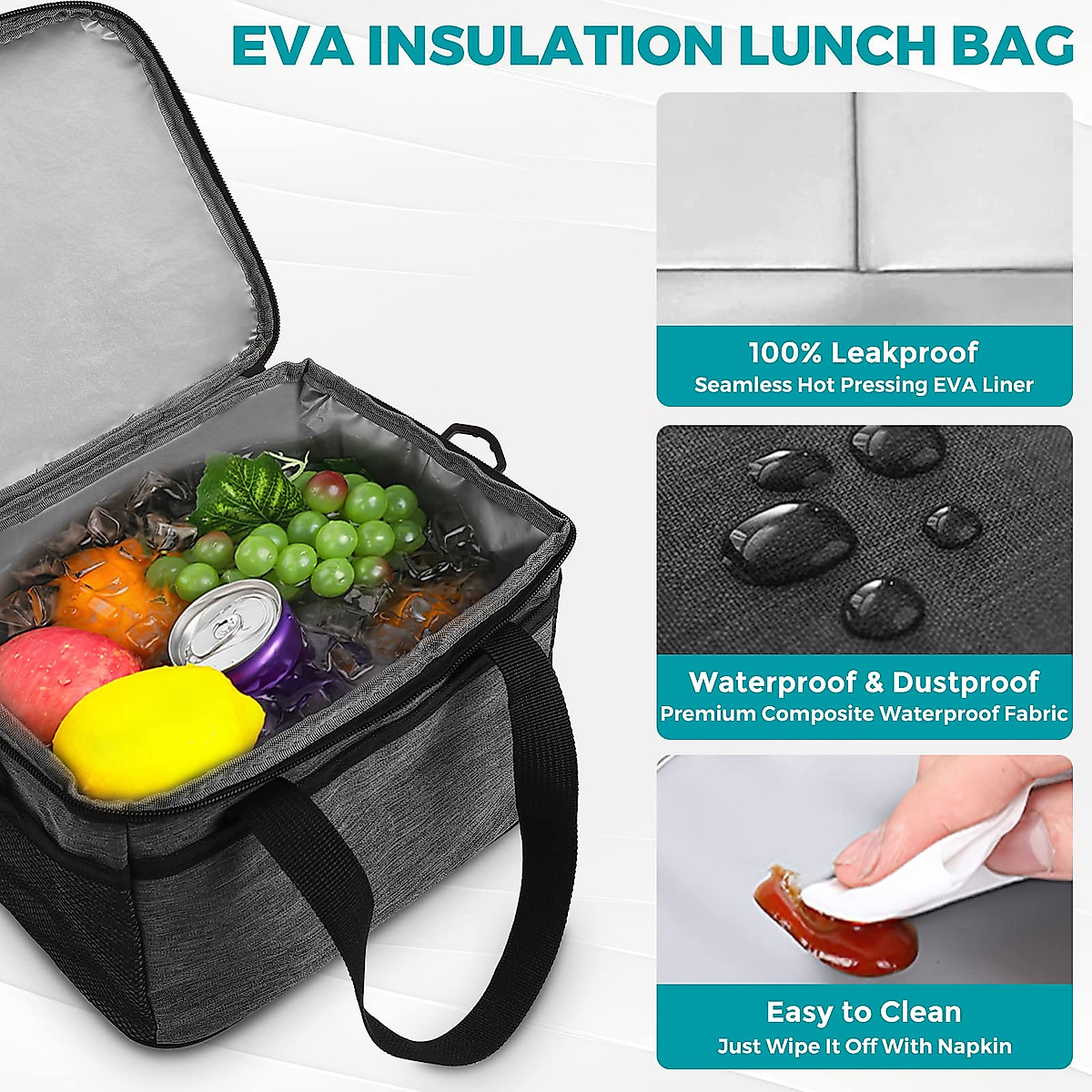 9.8L 11Cans Insulated Lunch Bag for Men Women, Reusable Insulated Lunch Box for Adult Men Women, Leakproof Cooler Bag Mens Lunchbox for Adults Work Office Picnic Beach with Adjustable Shoulder Strap