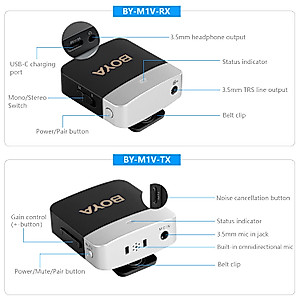 BOYA Wireless Lavalier Microphone BY-M1V2 Dual Channel Wireless Microphones for Cameras DSLR Smartphone Cordless Clip on Lapel Mic for Video Recording YouTube Vlogging Live Streaming Interview