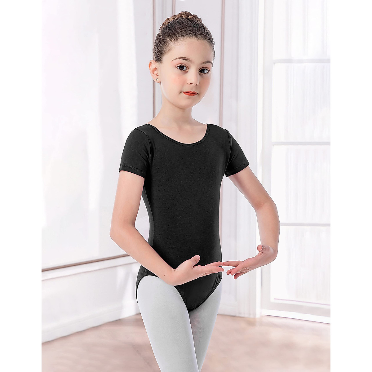 MOLLDAN Girls Dance Ballet Leotards Short Sleeve Criss Cross Straps Back(2QT5027-06-XXL)