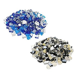 Grisun Fire Glass for Fire Pit, 1/2 Inch Mix 20 Pounds High Luster Reflective Tempered Glass Rocks for Natural or Propane Fireplace, Safe for Outdoors and Indoors Firepit Glass