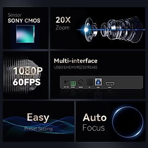 Tenveo 20X Optical Zoom PTZ Conference Room Camera, USB3.0/HDMI FHD 1080P 60FPS, for Video Conferencing Business Meeting Live Streaming Church Services Worship Events Education Skype Zoom Teams OBS