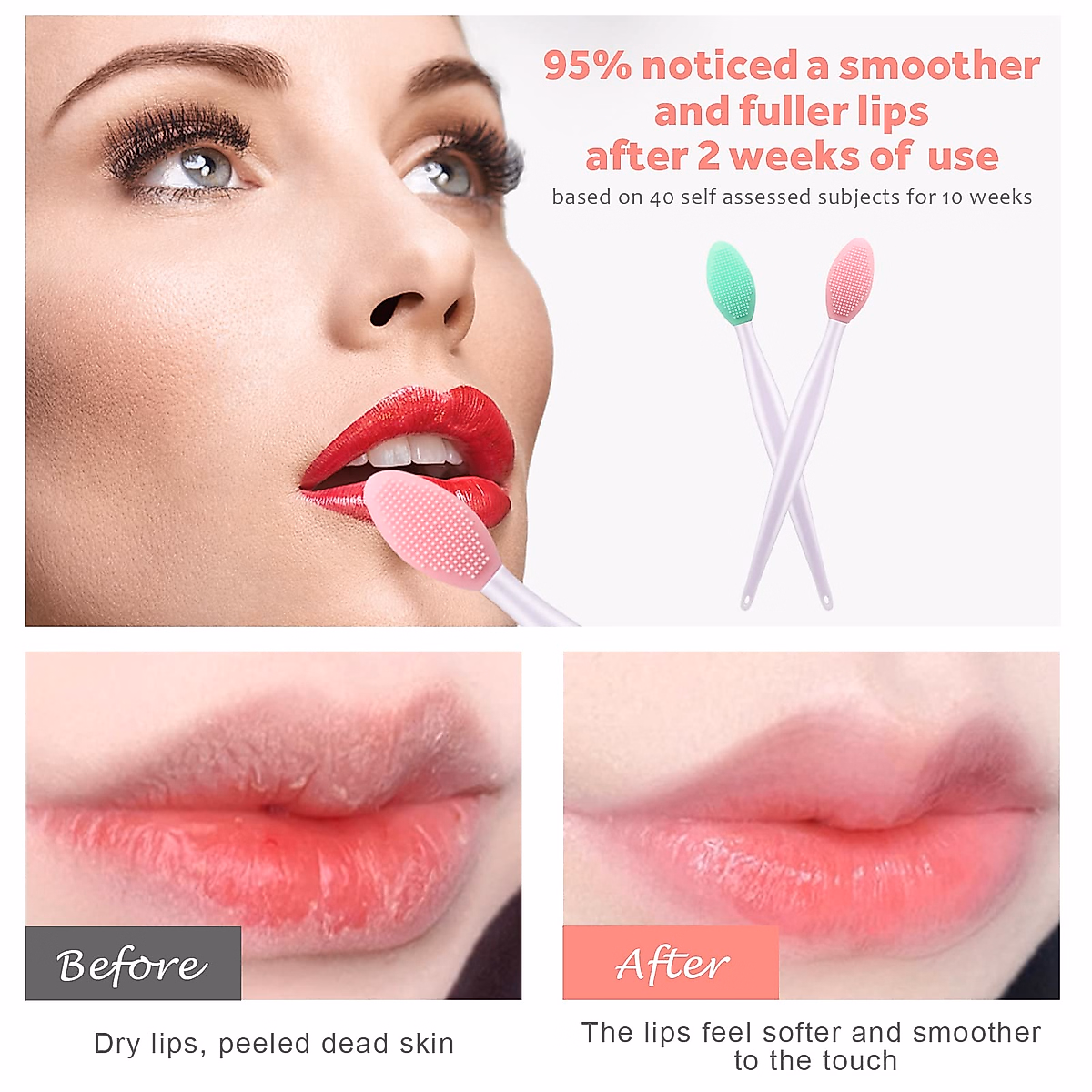 Lip Scrub Brush Lip Brush Tool,Double-Sided Silicone Exfoliating Lip Brush,Gentle Lip Exfoliator Scrubber Brush for Smooth,Soft,Bright,and Healthy Lips(2 PCS)