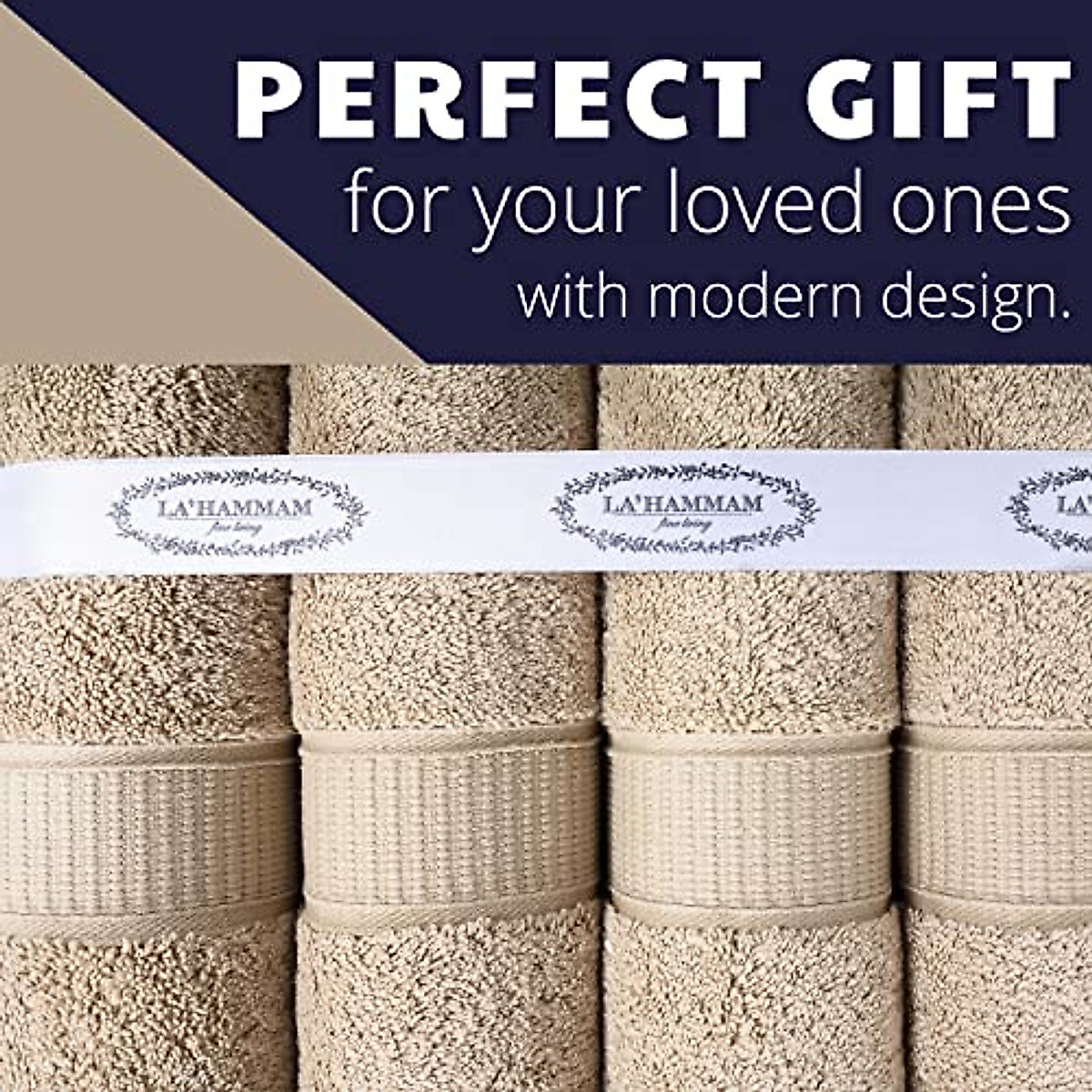 LA HAMMAM 6 Piece Towel Set - 2 Bath Towels, 2 Hand Towels, 2 Washcloths for Bathroom, College Dorm, Kitchen, Shower, Pool, Hotel, Gym & Spa | Soft & Absorbent Turkish Cotton Towel Sets - Beige