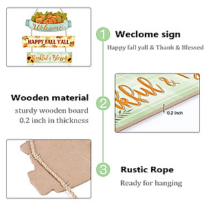 TOARTi Welcome Front Door Hanging Sign, Thankful & Blessed Pumpkin Fall Wood Plaque, Happy Fall Yall Wall Hanging for Home Wall Porch Farmhouse Harvest Thanksgiving Party Decor