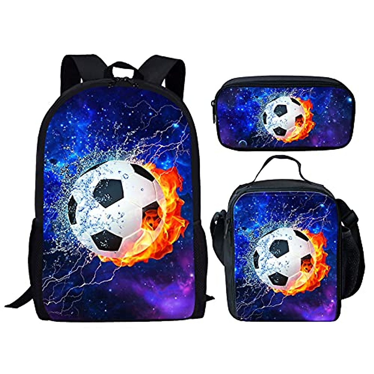 Xpyiqun Football Backpack for Boys Soccer Backpack for School Elementary School Bookbag for Kids Teen Boys Galaxy Starry Print Schoolbag with Lunch Box Pencil Case