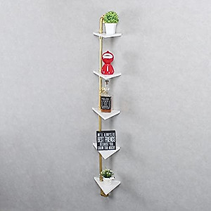 MBQQ Industrial Pipe Corner Shelf Wall Mount,Wood Shelf Decor,Floating Shelves Wall Shelf,5-Tier Rustic Corner Wall Shelf for Home Decor,Bathroom Shelf,Trophy Shelf,Corner Shelves(Gold)