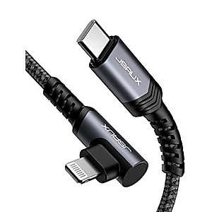JSAUX 90 Degree USB C to Lightning Cable 6ft, [Apple MFi Certified] Right Angle iPhone 14 Charger Cable with iPhone 14/13 Pro/13 Pro Max/12 Pro/11 Pro Max/X/XS/XR/8, iPad 9th 2021, AirPods Pro (Grey)