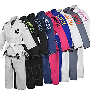 Zafco Sports Brazilian Jiu Jitsu, Kids Jiu Jitsu Gi Children BJJ Gi Grappling Kimonos Lightweight White Belt (Black, K0)