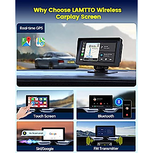 Wireless Apple Carplay & Android Auto for Car Stereo, Portable 7 Inch Apple Car Play Touch Screen Sync GPS Navigation Audio Car Radio Receiver for Car, Bluetooth, Siri, Multimedia Player, FM