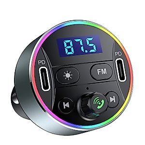 Dual PD 40W Type-C USB Car Charger Bluetooth Car Adapter Bluetooth 5.3 FM Transmitter for Car with Microphone & HiFi Sound MP3 Music Player Radio Audio Receiver Support Hands-Free Calling