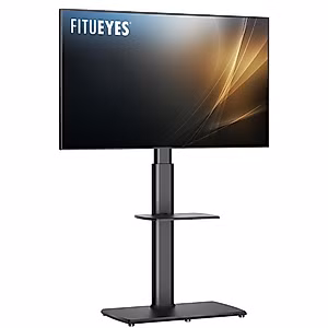 FITUEYES Swivel Floor TV with Wood Base for 32-75 inch TVs Modern Corner TV Stands for Bedroom Height Adjustable Universal Swivel TV VESA 600x400 mm