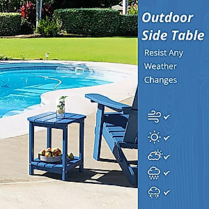 LUE BONA Adirondack Outdoor Side Table, Navy Blue Poly Outdoor Patio End Table Weather Resistant, Pool Composite Plastic Morden Side Table for Patio, Pool, Porch, Garden, Lawn