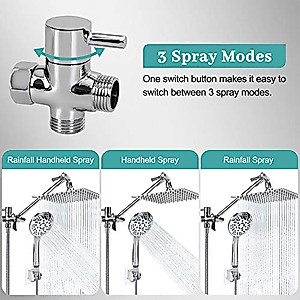 Rain Shower Head with Handheld, Lanhado 8'' High Pressure Rainfall Shower Head with 11'' Extension Arm, 9 Settings Handheld Shower Heads with Holder & Hose, Anti-leak Waterfall Showerhead, Chrome