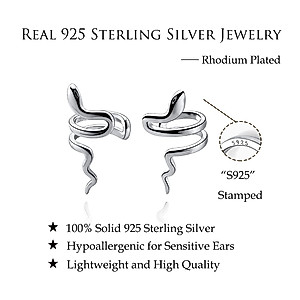 Reffeer Solid 925 Sterling Silver Snake Cuff Earrings No Piercing Wraps for Women Teens Snake Clip On Earrings Crawler (A-Silver)