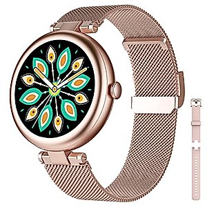 Smart Watch for Women IP68 Waterproof, Round Women's Watch for iOS Android Phones Fitness Tracker Smartwatch with Heart Rate Monitor Steps/Sleep Tracker Slim Gold (Sport & Metal Bands Included), LYNN