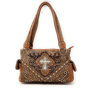 Things2Die4 Western Embroidered Concealed Carry Purse/Wallet Set w/Rhinestone Cross (Purple)