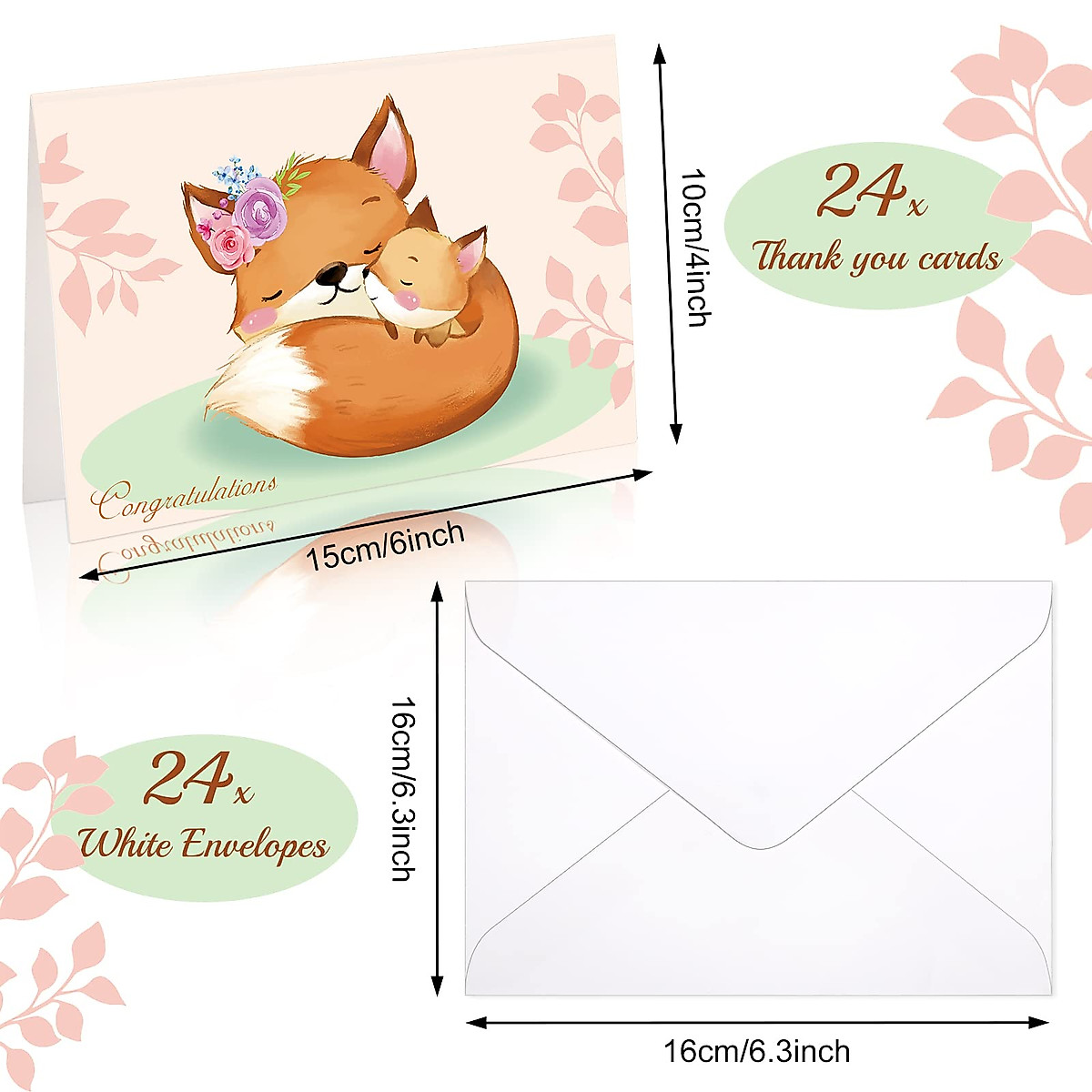 24 Pack New Baby Card Baby Congratulations Cards with Envelopes Set, 6 Designs Cute Animal Baby Card for Baby Shower to Welcome a New Baby Boy or Girl Greeting Note Cards