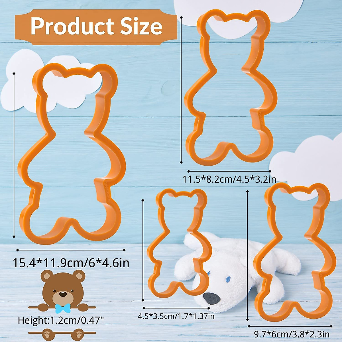 Teddy Bear Cookie Cutter Set - 4 Pieces Teddy Bears Plastic Biscuit Cutter for Kitchen Baking