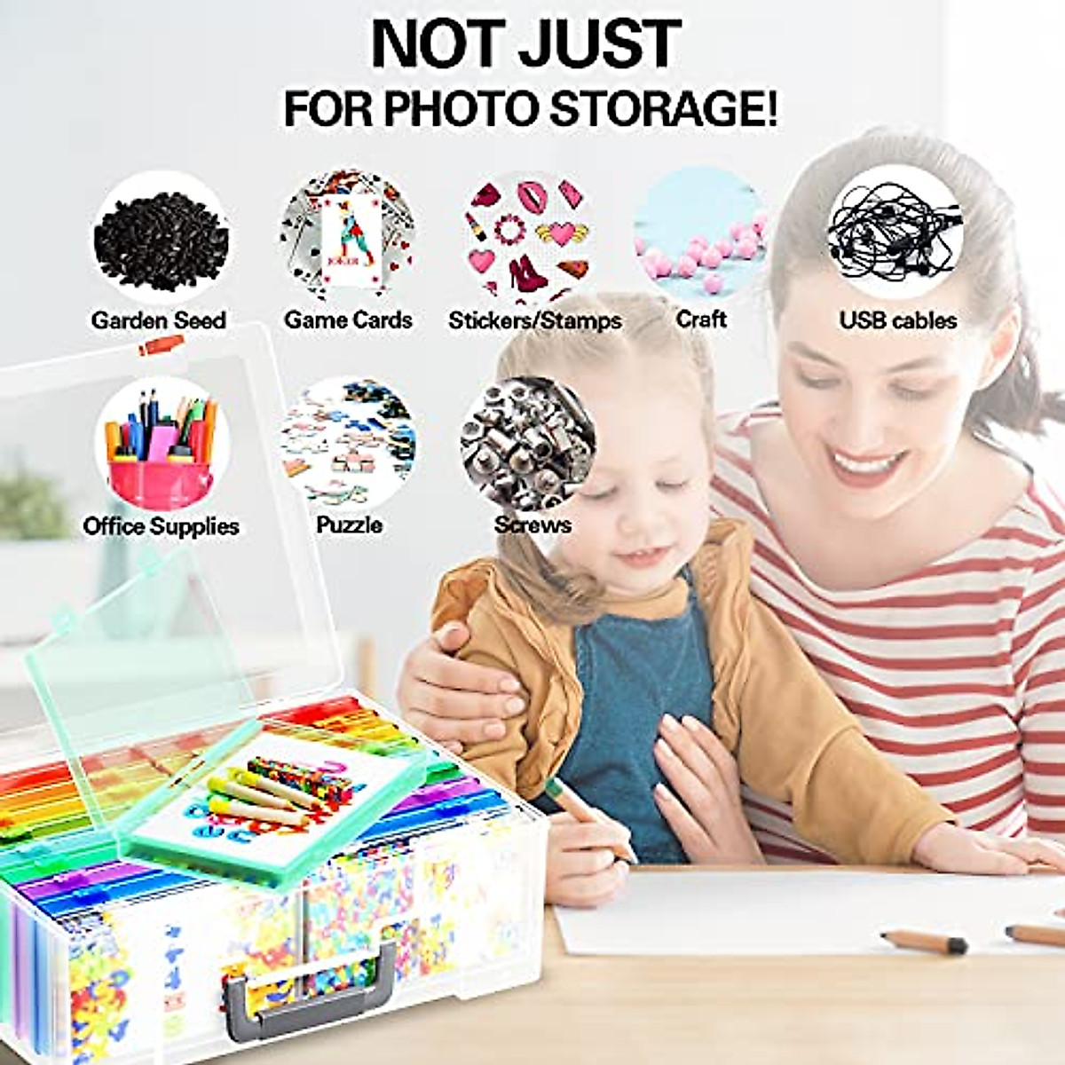 iBune Large 4" x 6" Photo Storage Box, 18 Inner Photo Cases Store up to 1800 Photos, Photo Organizer Cards Craft Keeper with Handle for Photo Puzzles Cards Seed Packets, Rainbow