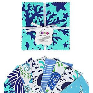 Soimoi Beach Ocean Print Precut 5-inch Cotton Fabric Quilting Squares Charm Pack DIY Patchwork Sewing Craft- Blue