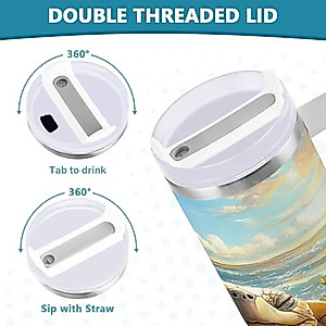 Slewiaeky Tumbler with Handle 40 oz Turtle Ocean Kawaii Travel Mug with Lid and Straw Sunflower Stainless Steel Vacuum Insulated Water Bottle Cup for Iced Tea Coffee Cold Beverages Cup Holder Friendl