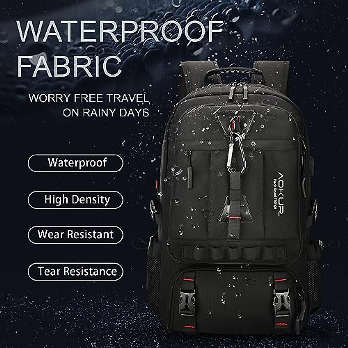 aokur Large Travel Laptop Backpack with Wet Bag Shoe Compartment,50L Expandable Flight Approved Backpack,17.3 inch Hiking Backpack for men women,Waterproof, Black