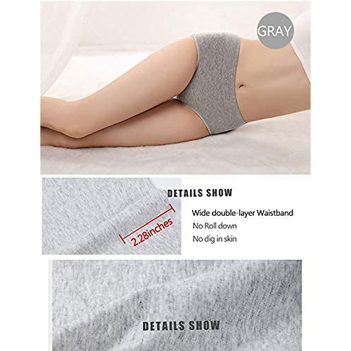 UMMISS Women Panties 5 Pack, Soft Cotton Comfortable Underwear Mid Waist Breathable Solid Color Briefs Panties for Women -Multi -M