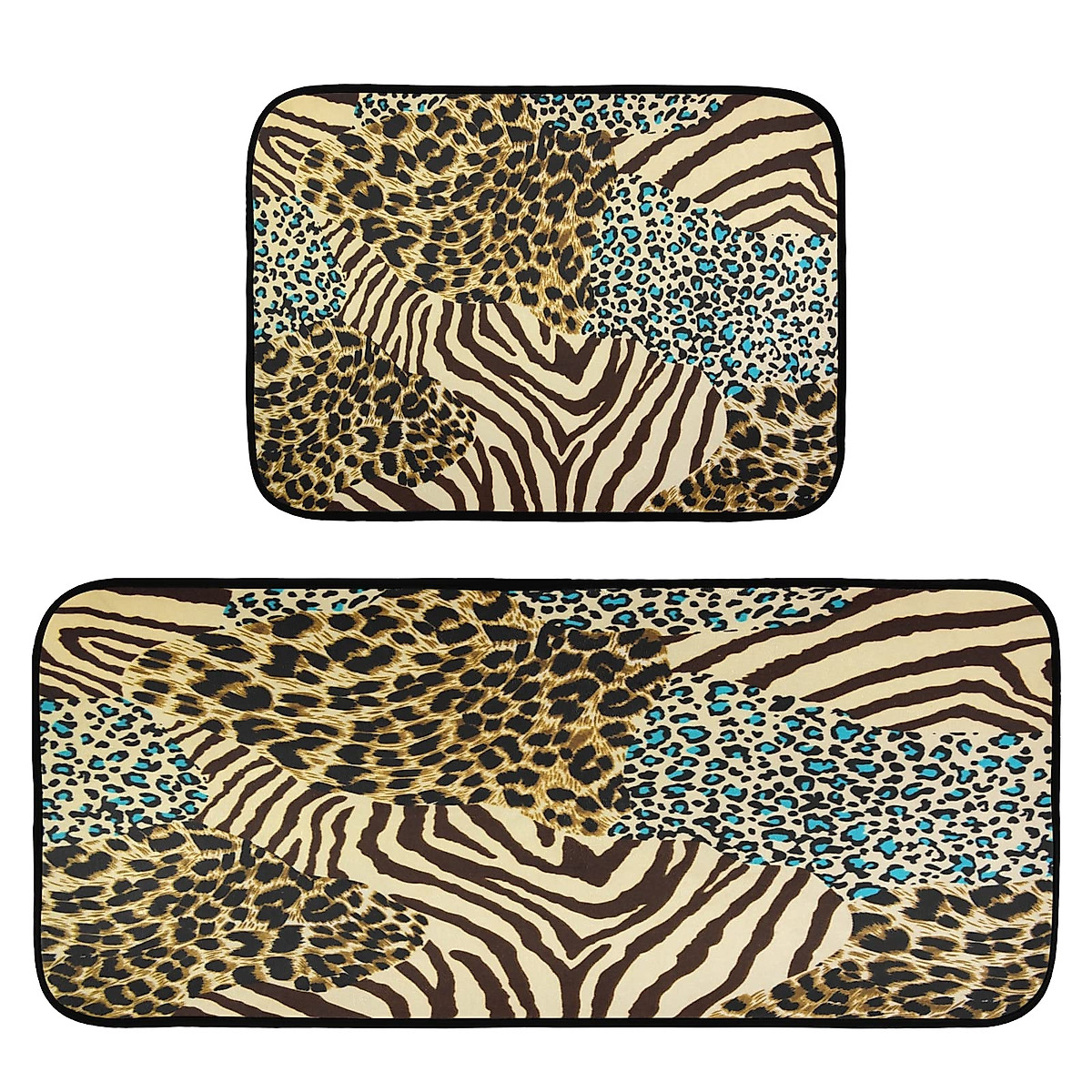 ALAZA Animal Zebra Tiger Print Non Slip Kitchen Floor Mat Set of 2 Piece Kitchen Rug 47 x 20 inches + 28 x 20 inches for Entryway Hallway Bathroom Living Roo