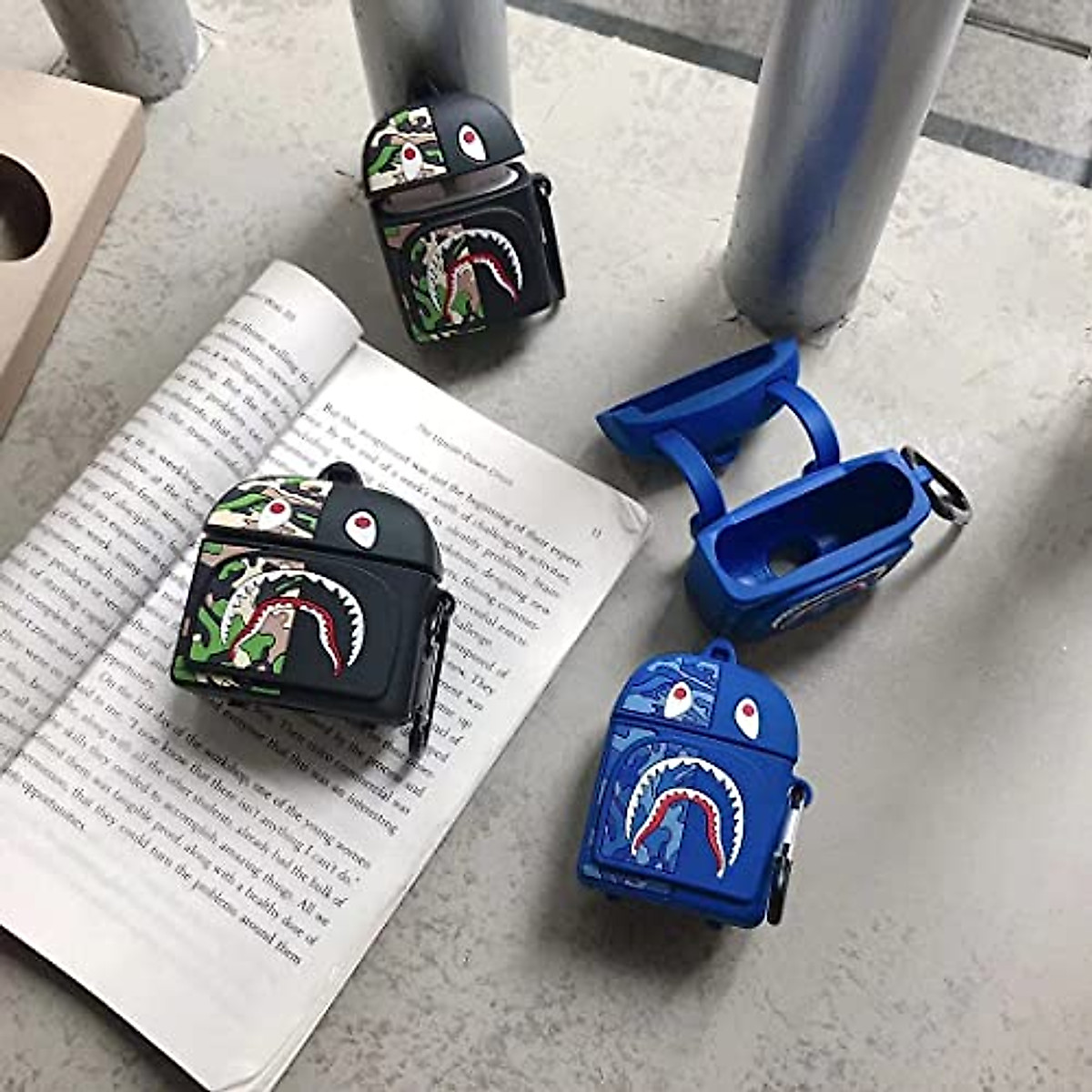 Bolod Designer Cases Made of Silicone for Airpods 1&2, Protective Cartoon Fashion Cases (Airpods 2&1, Black & Blue)