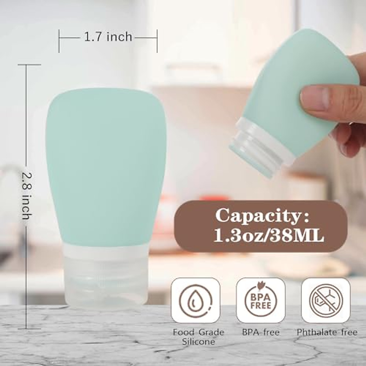 Ksooly 4-Pack 1.3Oz. Squeeze Salad Dressing Bottles with Cleaning Brush | Small Salad Dressing Container to Go | Portable Sauce Bottle Condiment Bottles | Food-grade Silicone, BPA Free