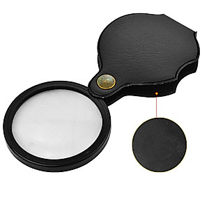 6X Mini Pocket Magnifying Glass Folding Pocket Magnifier Loupe with Rotating Protective Holster Leather Pouch for Reading,Science Class,Hobby (Black), 60mm/2.4"
