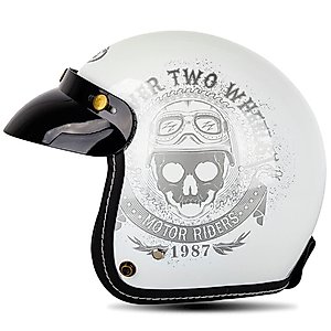 Retro Motorcycle Half Helmet with Sun Visor, 3/4 Open Face Jet Helmets for Men Women, DOT/ECE Approved Motorbike Moped Pilot Helmet, Light Breathable Street Sunscreen Helmet -F-M