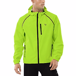 BALEAF Mens Cycling Rain Jacket Windbreaker Waterproof Running Gear Golf Mountain Biking Hood Lightweight Reflective Yellow 3XL
