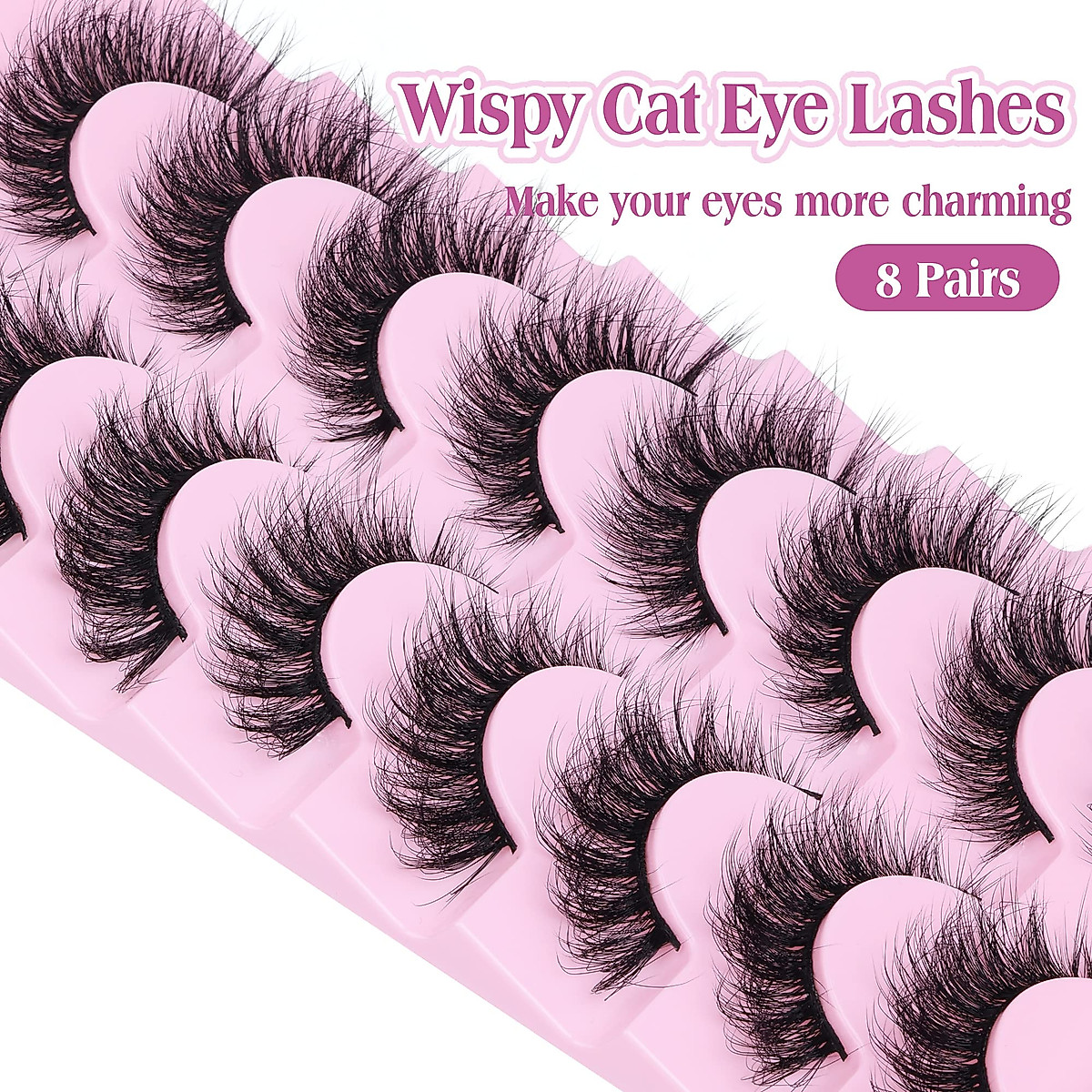 Fluffy Lashes 18mm Cat Eye Lashes Wispy False Eyelashes 3D Faux Mink Lashes Dramatic Volume Lashes Pack 8 Pairs by Zegaine